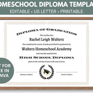 Editable Homeschool Diploma Template Homeschool Diploma - Etsy