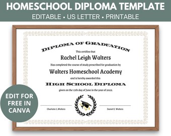 Editable High School Diploma Homeschool Diploma Template - Etsy
