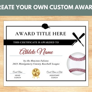 Editable Baseball Award Certificate Template Canva Template End of ...