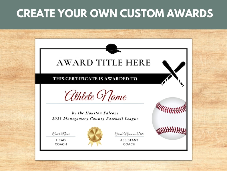 Editable Baseball Award Certificate Template Canva Template End of ...