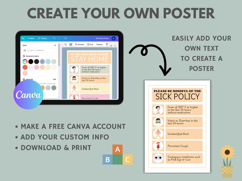 Daycare Sick Policy Flyer | Childcare Sickness Poster | Illness ...
