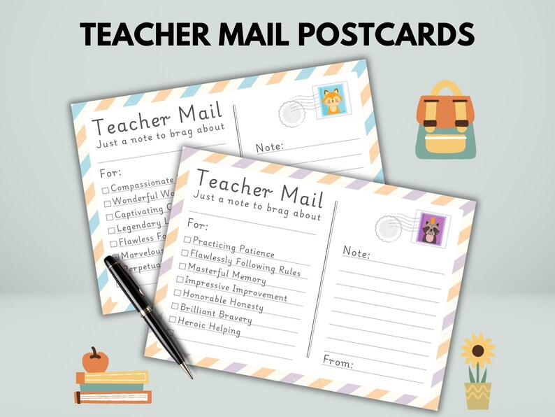 Teacher Postcard | Happy Mail | Quick Note | Printable Teacher Note for ...