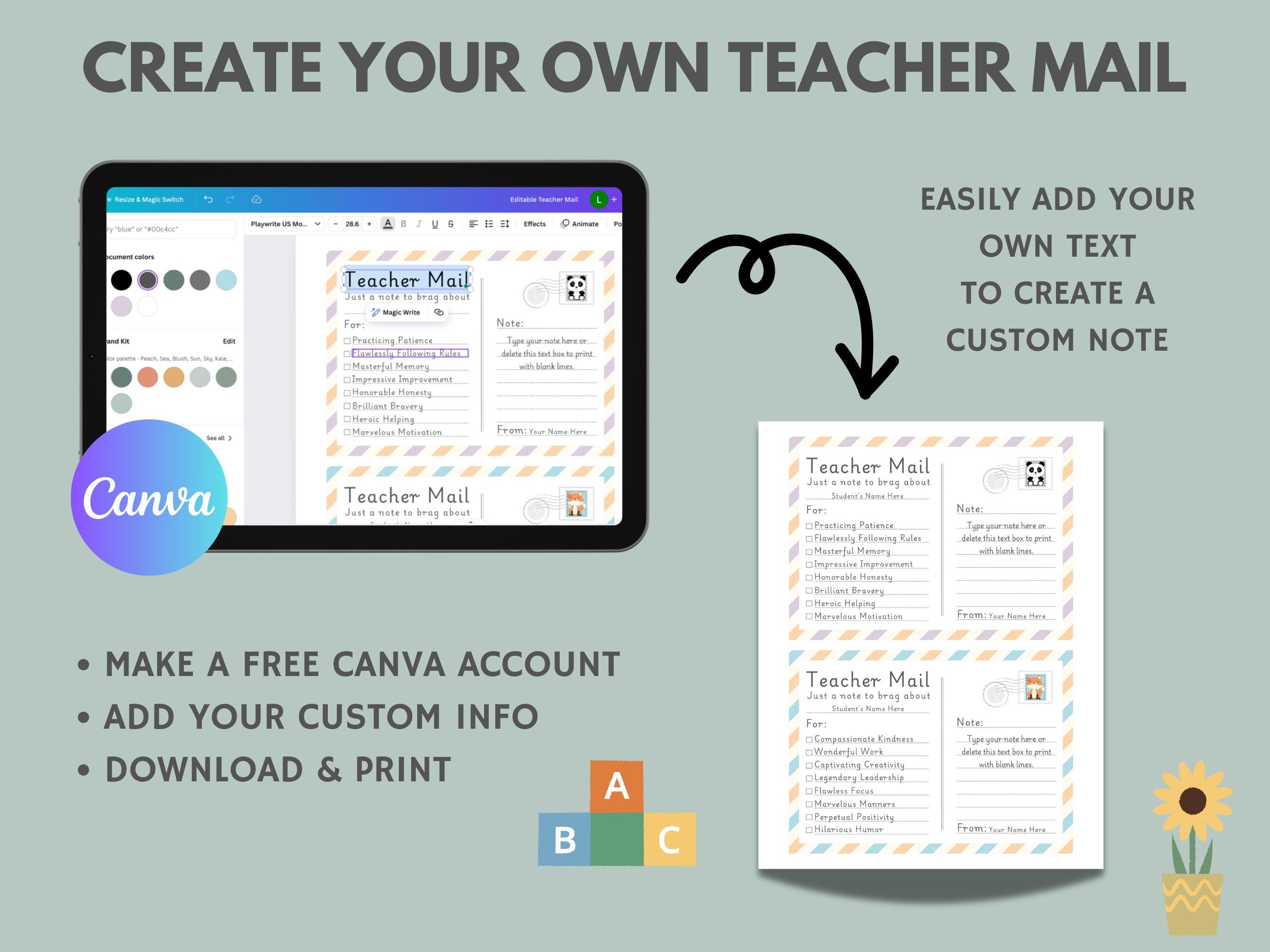Editable Teacher Mail | Happy Mail | Quick Note | Teacher Note for ...