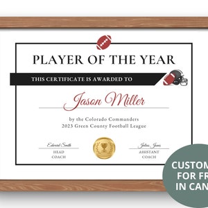Editable Football Award Certificates | Canva Template | Printable End ...