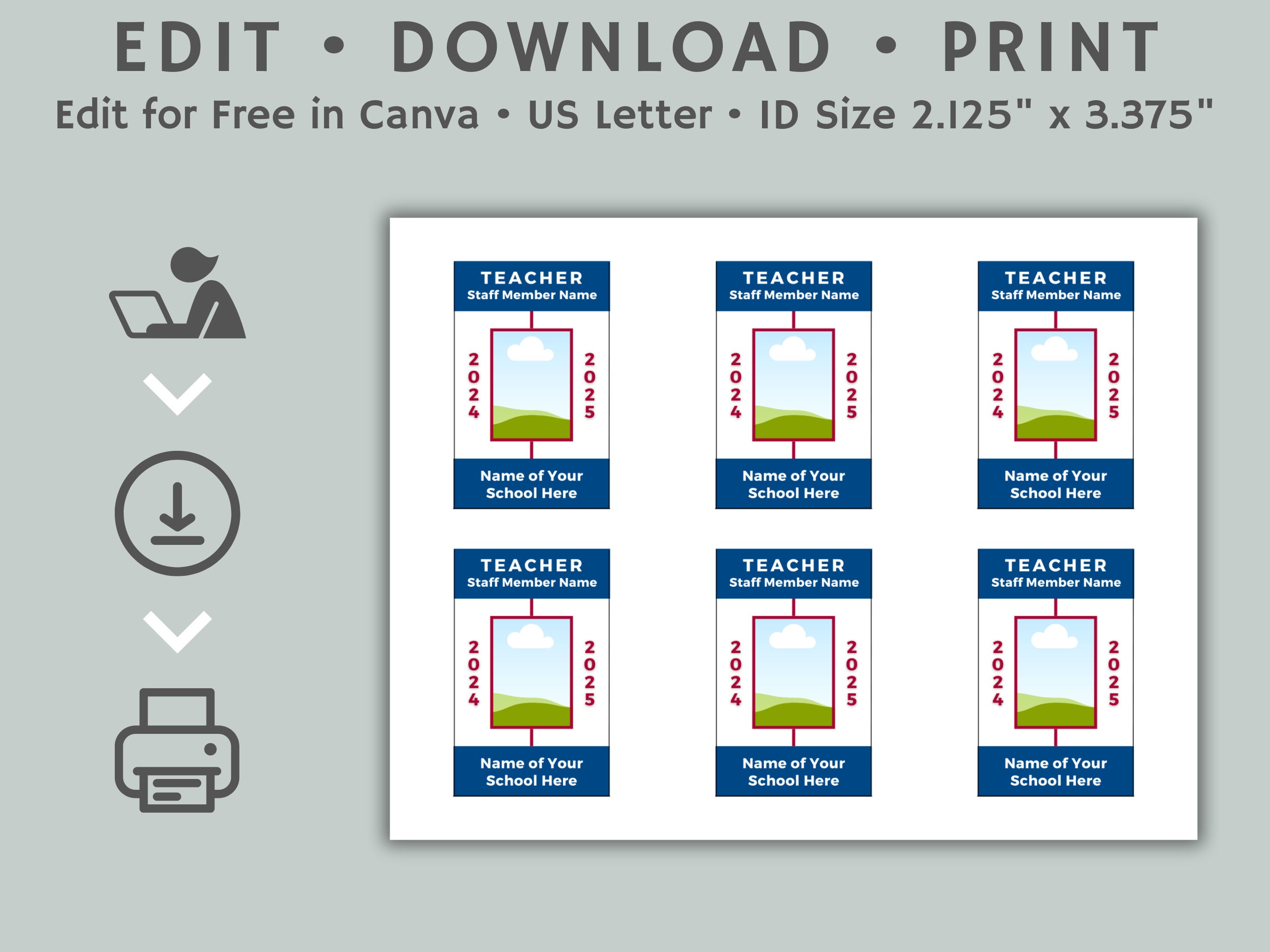 Teacher ID Card Template | School ID for Teacher or Staff | Homeschool ...