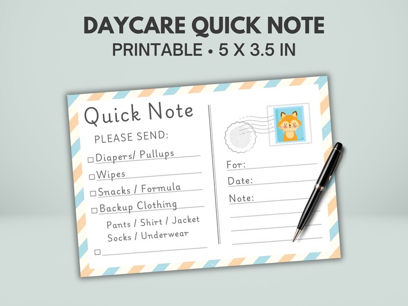 Daycare Note | Printable | Daycare Quick Note | Home Daycare Forms ...