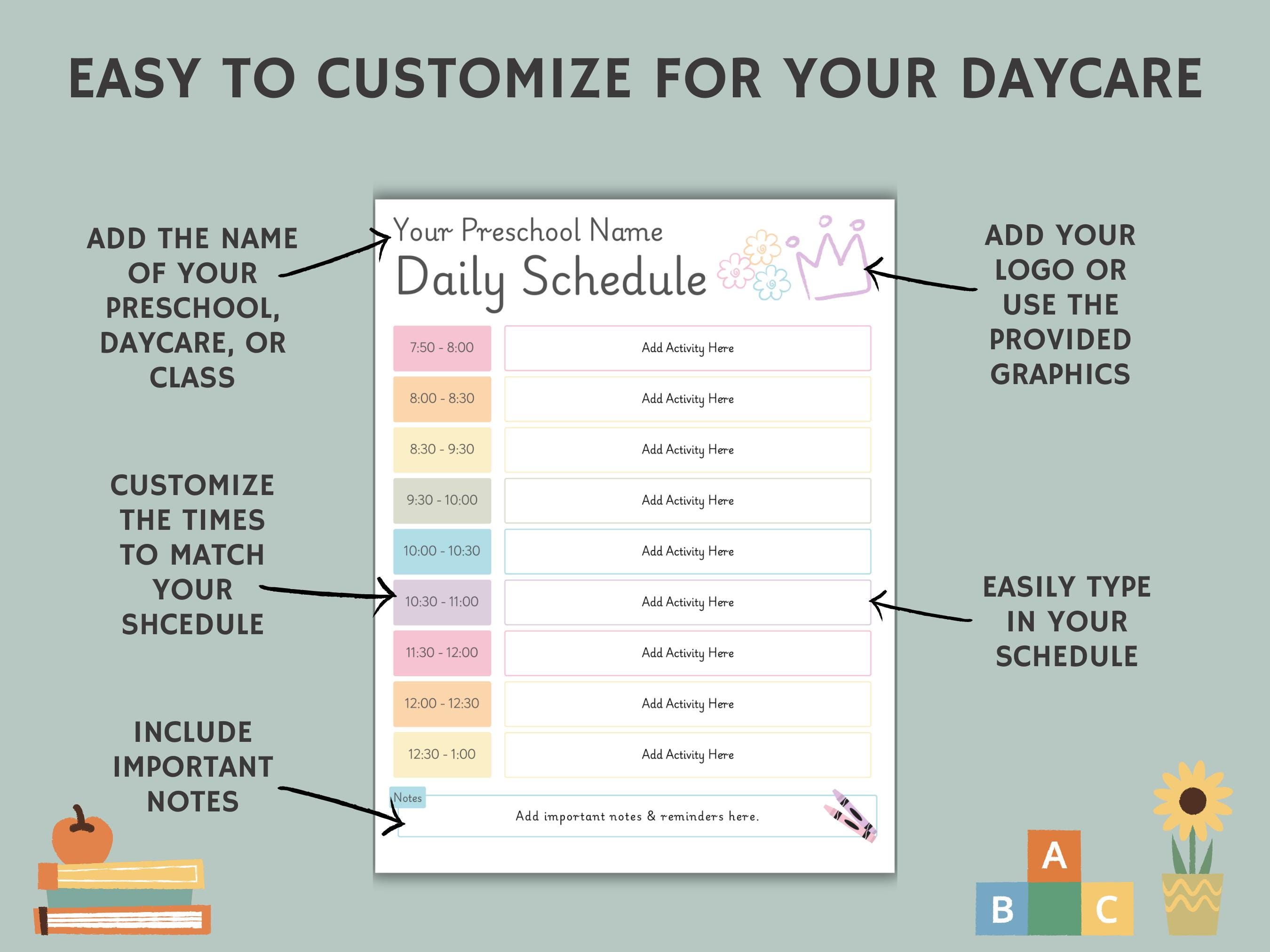Daycare Daily Schedule | Editable + Printable | Canva Template | for ...
