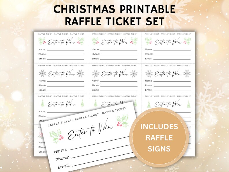 Christmas Raffle Ticket Set | Printable | Enter to Win Tickets and ...