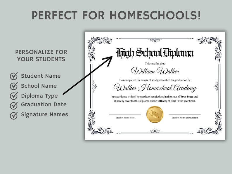 Editable Homeschool Diploma Template | Homeschool Diploma | High School ...