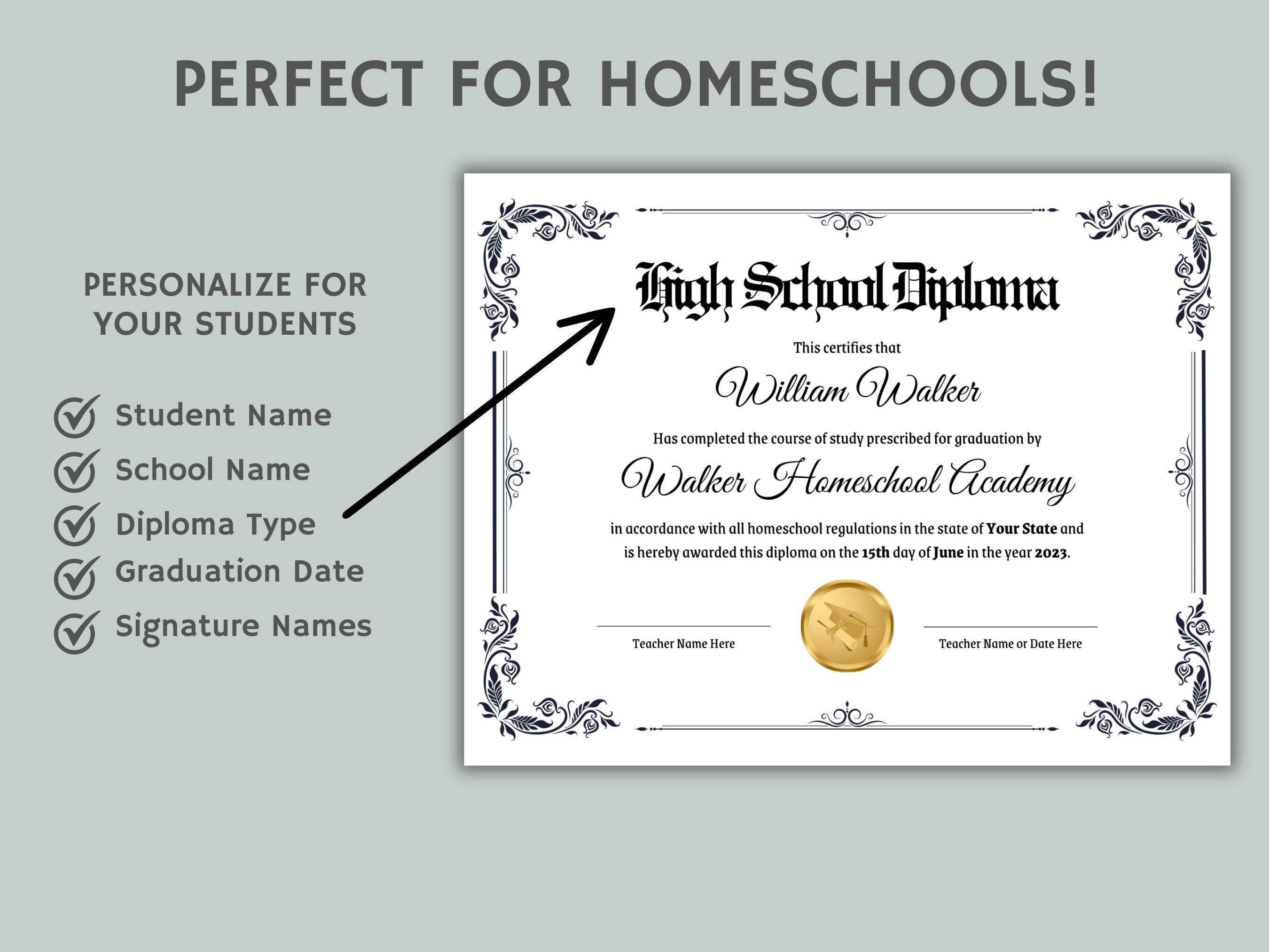 Editable Homeschool Diploma Template | Homeschool Diploma | High School ...