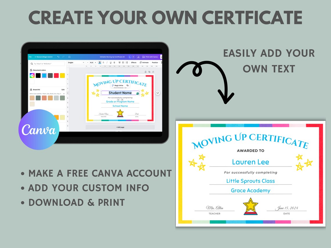 Editable Moving up Certificate Preschool Graduation Daycare Certificate ...