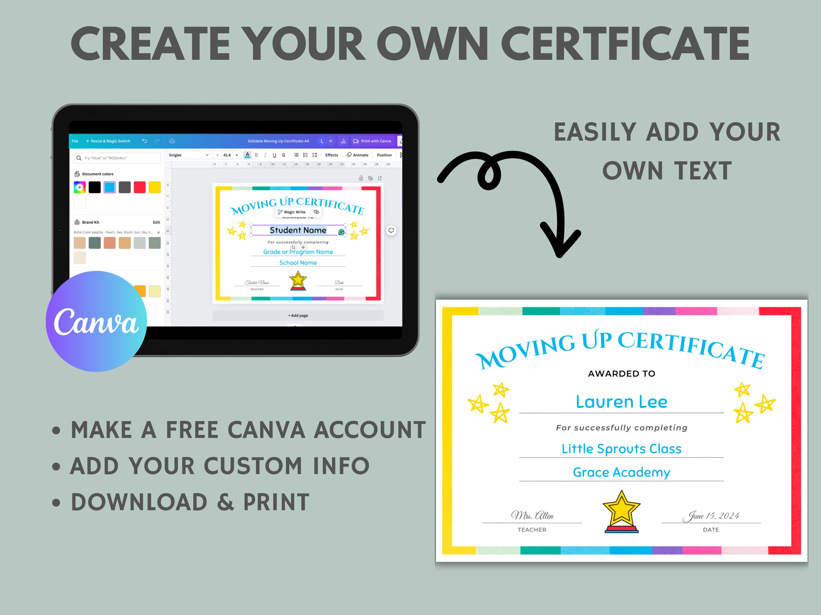 Editable Moving up Certificate | Preschool Graduation | Daycare ...