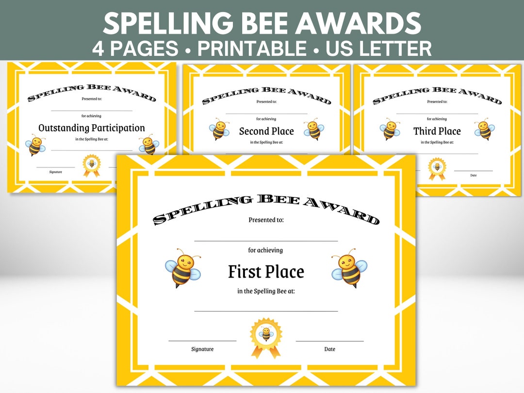 Spelling Bee Award Certificate | Printable | 4 Pages Including First ...