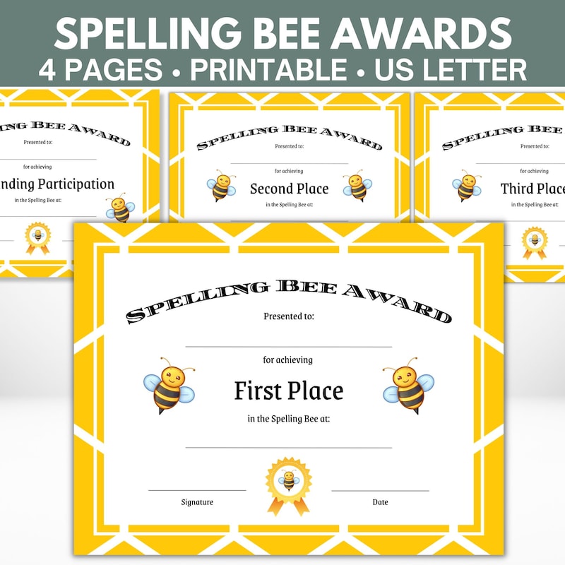 Spelling bee certificate template - Etsy México