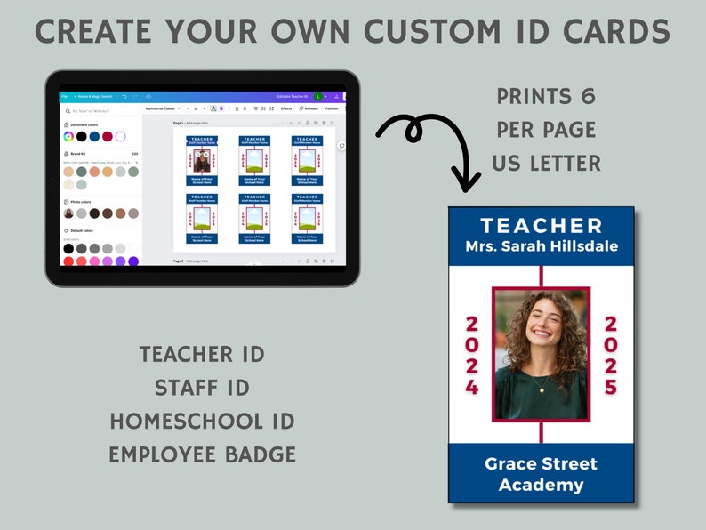 Teacher ID Card Template | School ID for Teacher or Staff | Homeschool ...