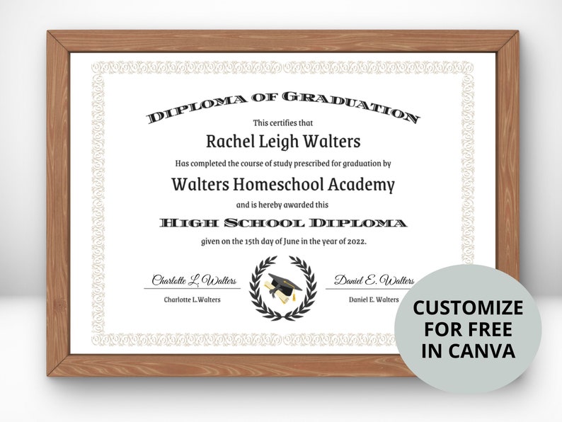 Editable Homeschool Diploma Template | Homeschool Diploma | High School ...