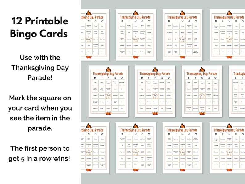 Thanksgiving Parade Bingo Printable Family Activity for Thanksgiving ...