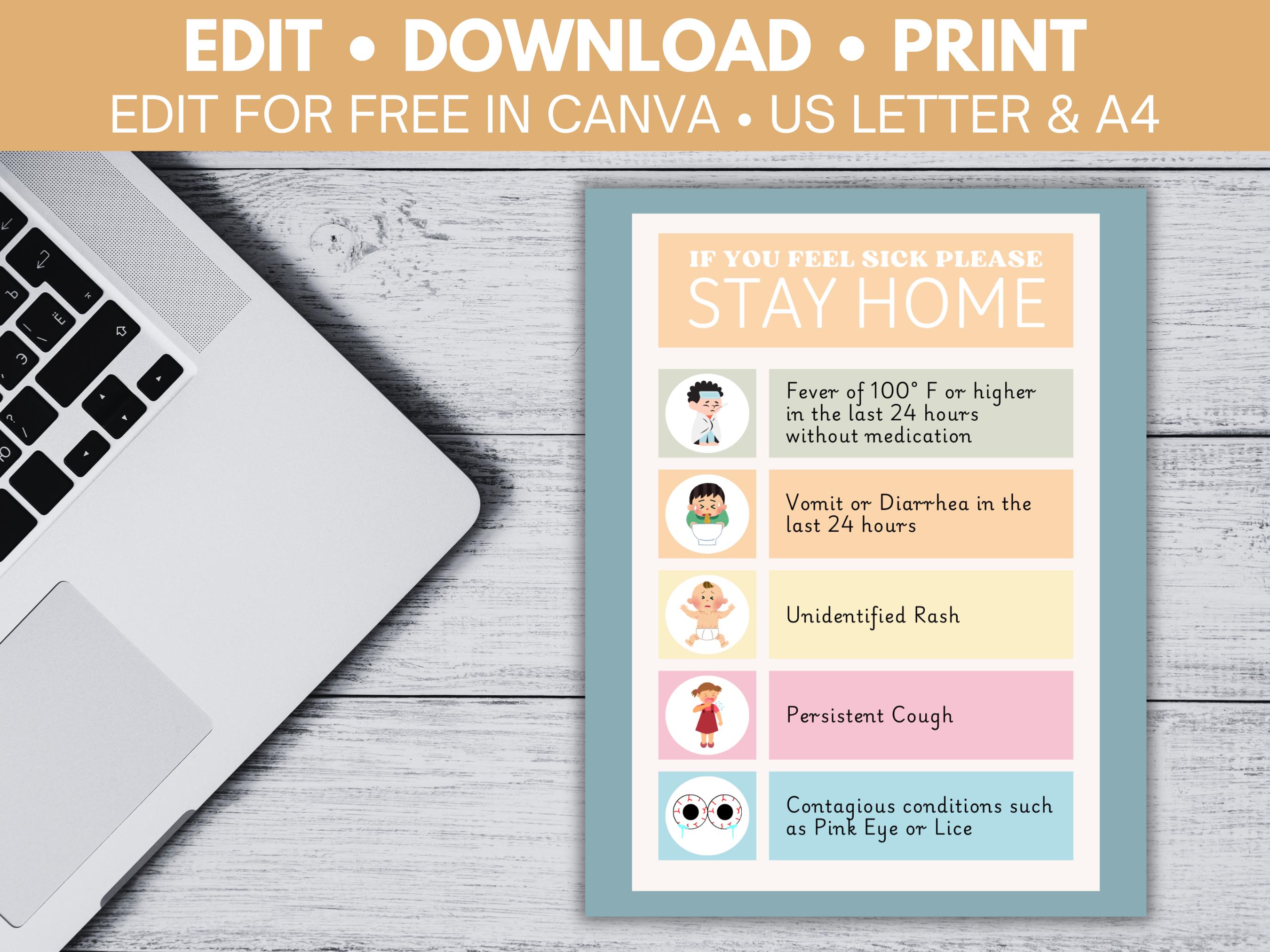 Daycare Sick Policy Flyer | Childcare Sickness Poster | Illness ...