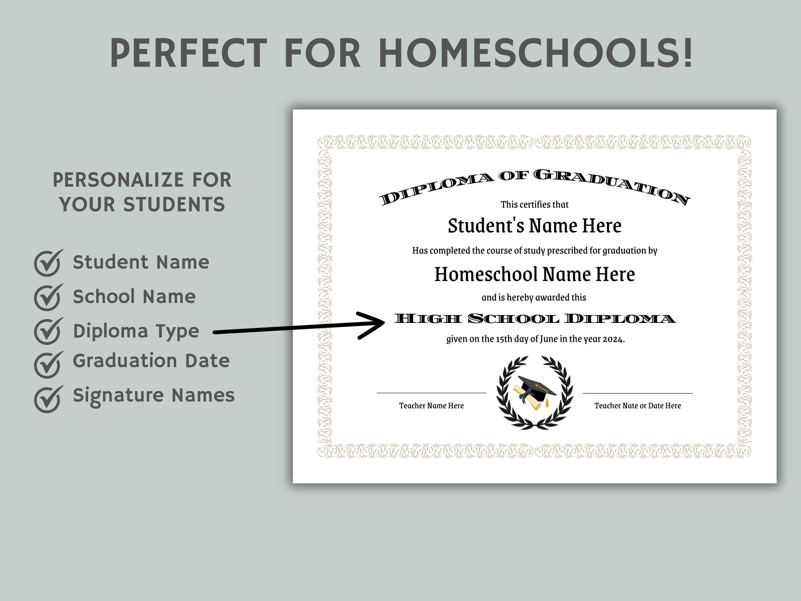 Editable Homeschool Diploma Template | Homeschool Diploma | High School ...