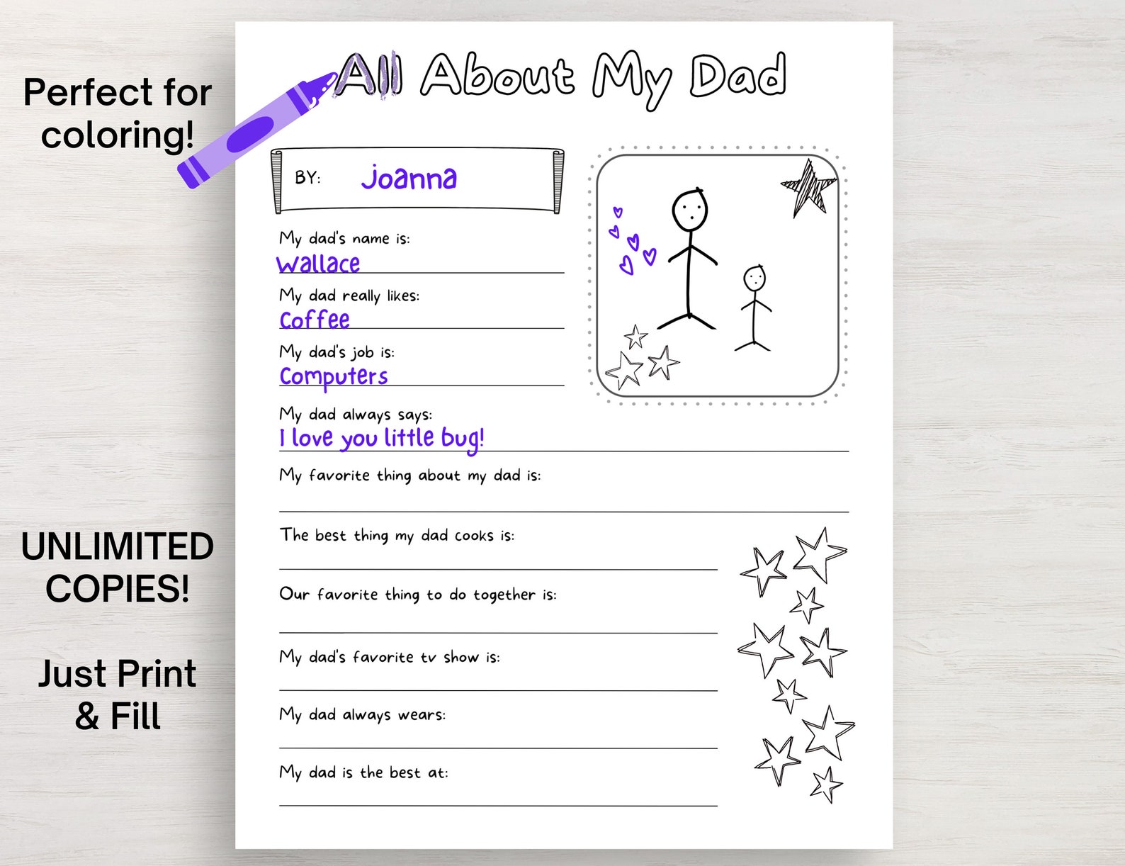 All About My Dad Printable Card Father's Day Card Fill - Etsy