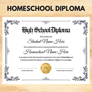 Editable Homeschool Diploma Template Homeschool Diploma High School ...