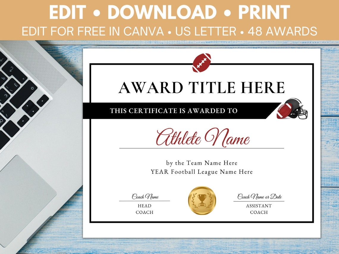 Editable Football Award Certificates | Canva Template | Printable End ...