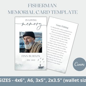 Fisherman Memorial Card Template for Men Gone Fishing Poem - Etsy