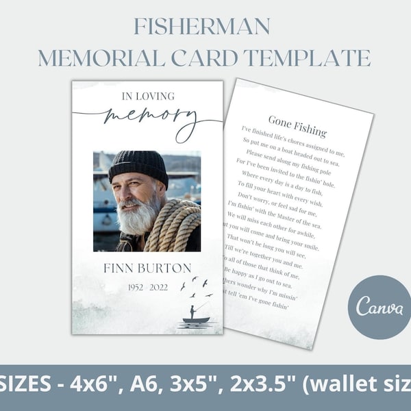 Gone Fishing Memorial Card Template - Etsy