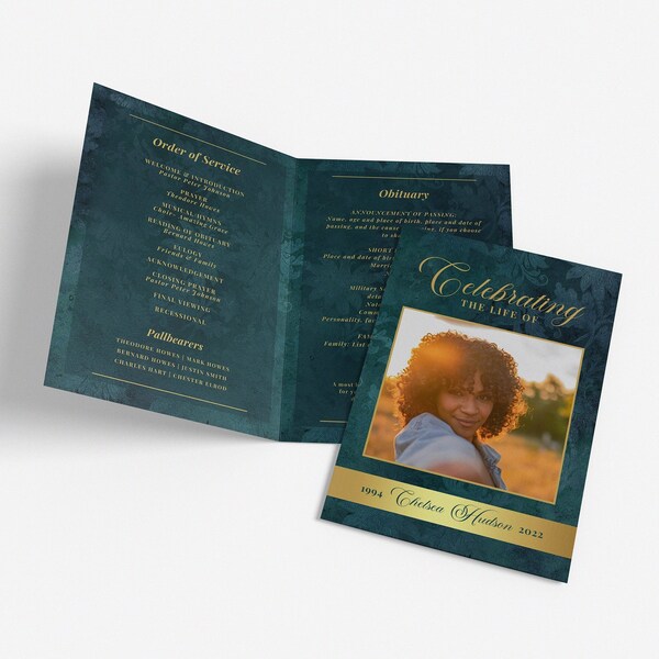 Funeral Program Template Teal - Etsy