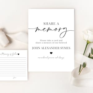 Share a Memory Sign and Card, Minimalist Memory Sign, Memory Cards for ...