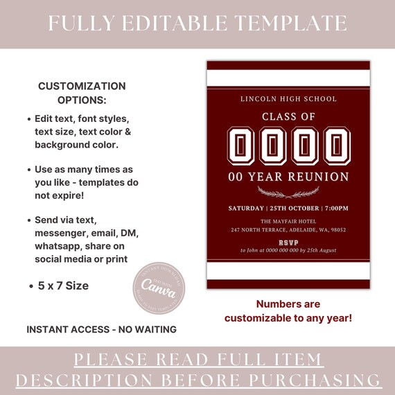 40th Class Reunion Invitations Printable