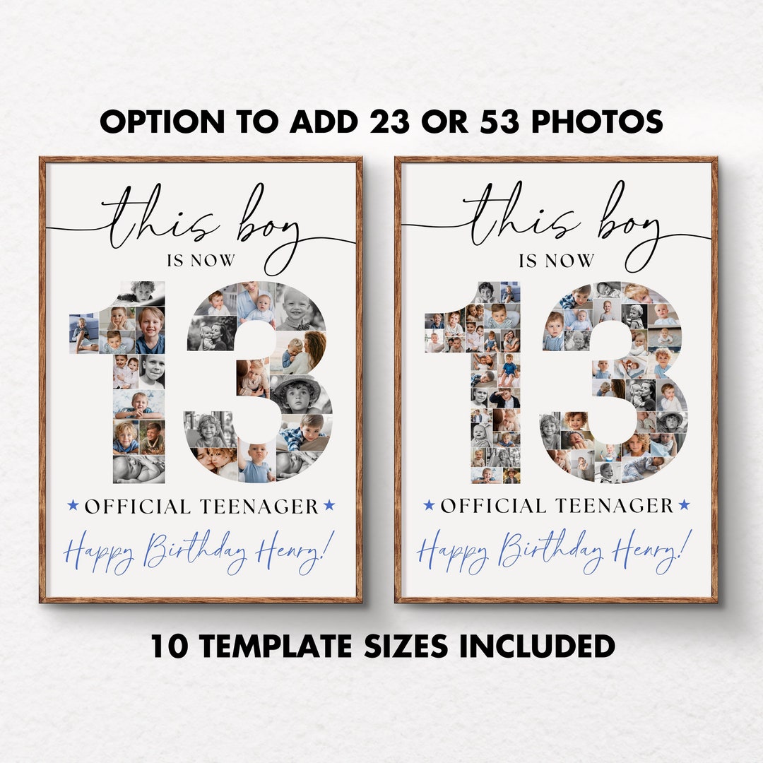 13th Birthday Photo Collage Poster TEMPLATE, This Boy is 13 Official ...