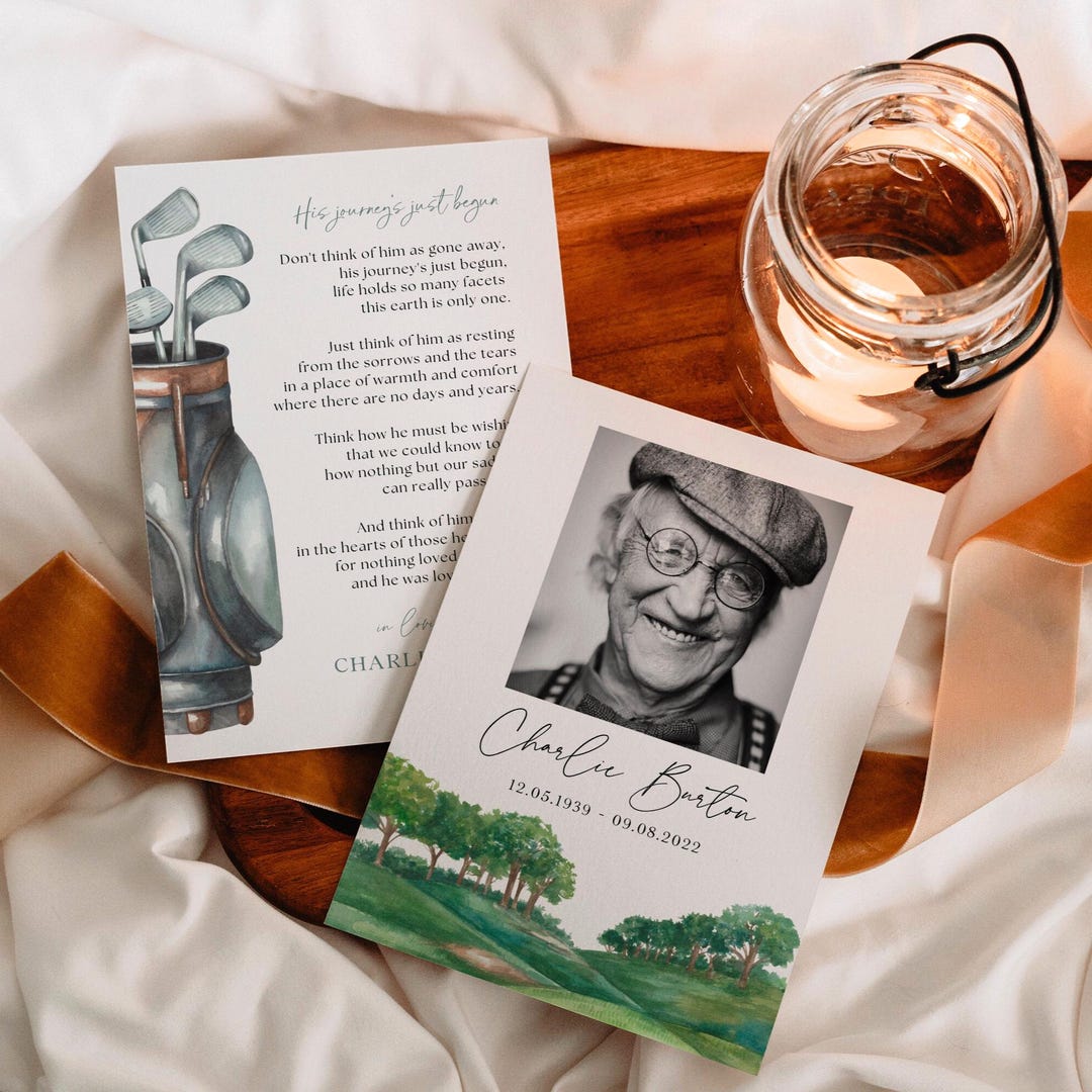 Golf Memorial Card Template, His Journey's Just Begun Poem Prayer Card ...