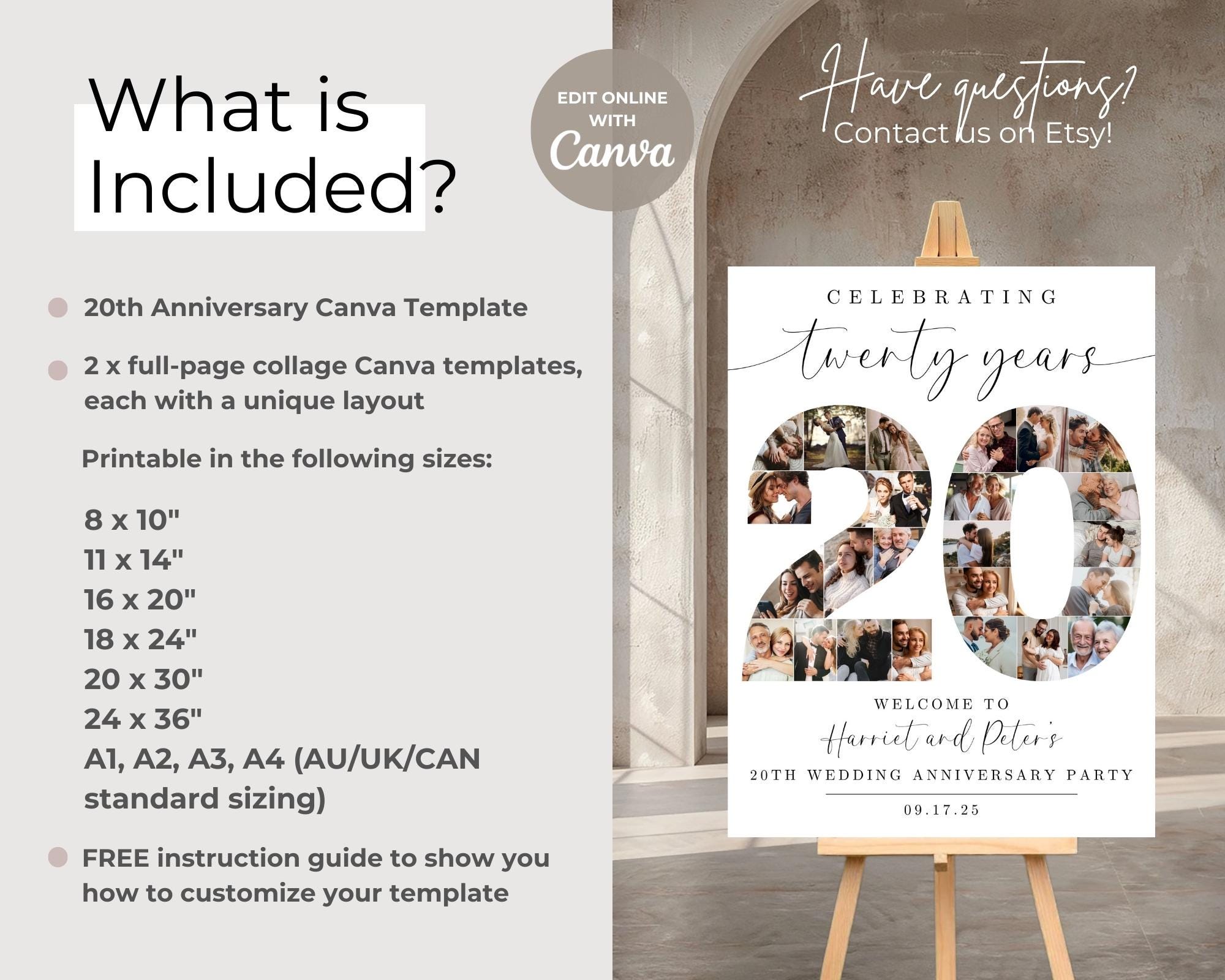 20th Anniversary Party Welcome Sign TEMPLATE Set, Photo Collage Board ...