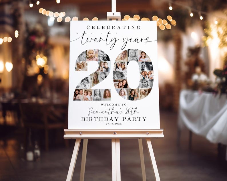 20th Birthday Photo Collage TEMPLATE, Celebrating 20 Years, Party ...