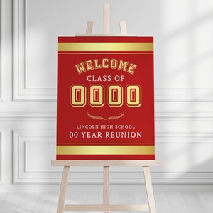 Class Reunion Welcome Poster TEMPLATE, Red and Gold, School Reunion ...