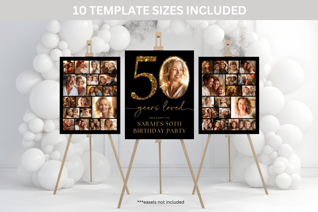50 Years Loved Collage Poster TEMPLATE Set Black and Gold, 50th ...