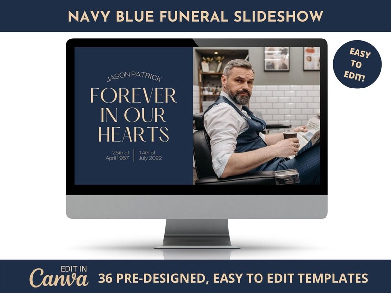 Navy Funeral Photo Slideshow Template for Male Blue Memorial - Etsy