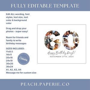 60th Birthday Photo Collage Poster TEMPLATE With Room for Signatures ...