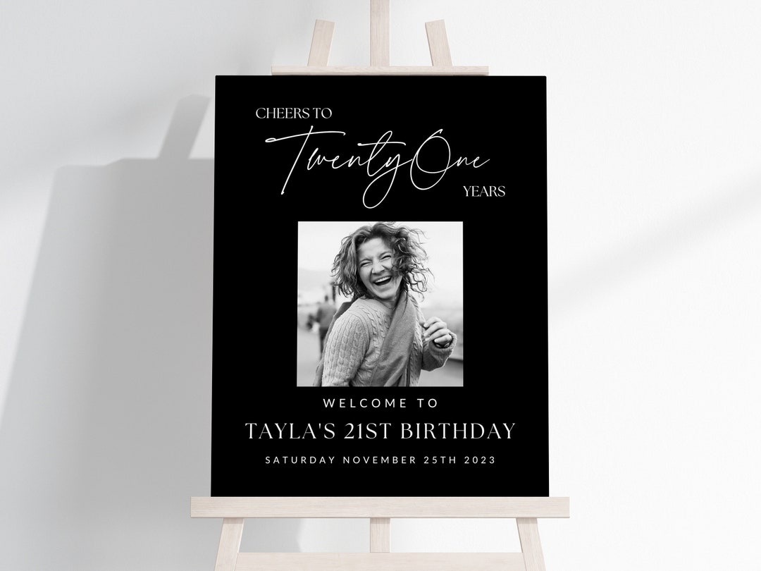 Black 21st Birthday Photo Sign TEMPLATE, Cheers to 21 Years ...