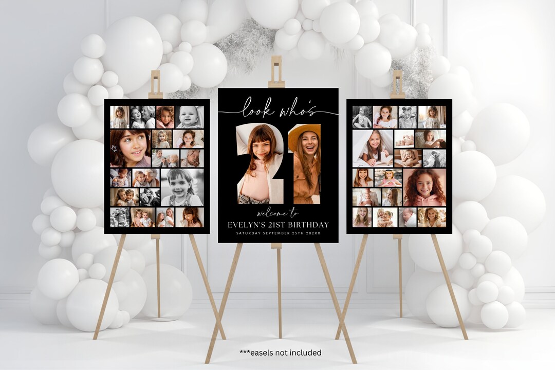 Look Who's 21 Birthday Photo Collage Poster TEMPLATE Set, 21st Birthday ...