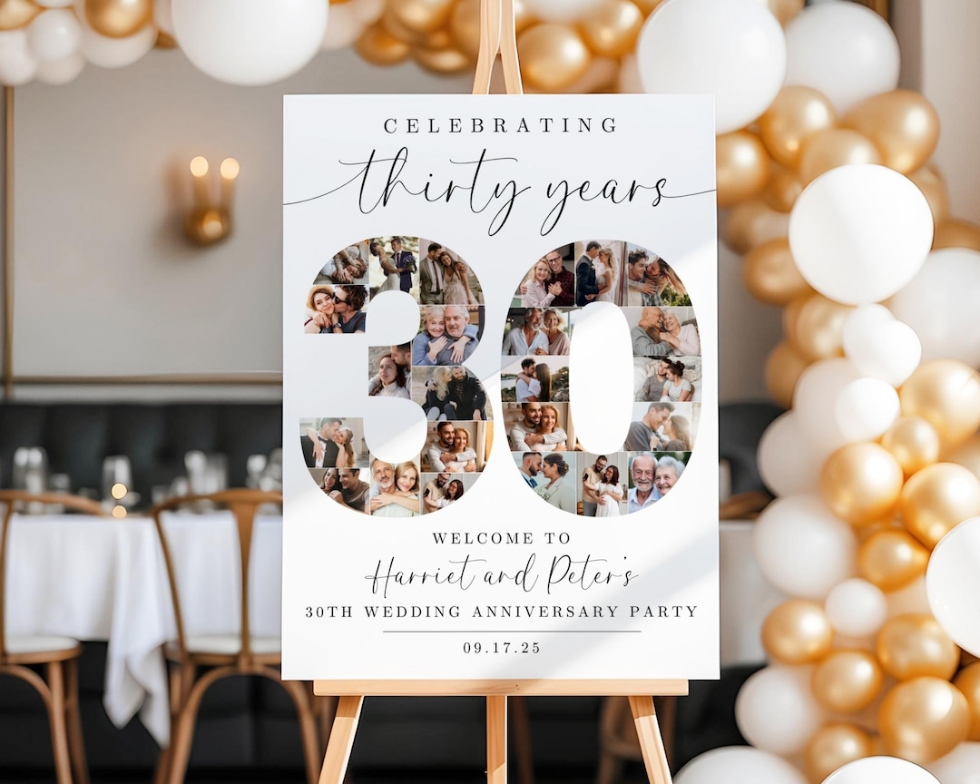 30th Anniversary Party Welcome Sign TEMPLATE, Photo Collage Board ...