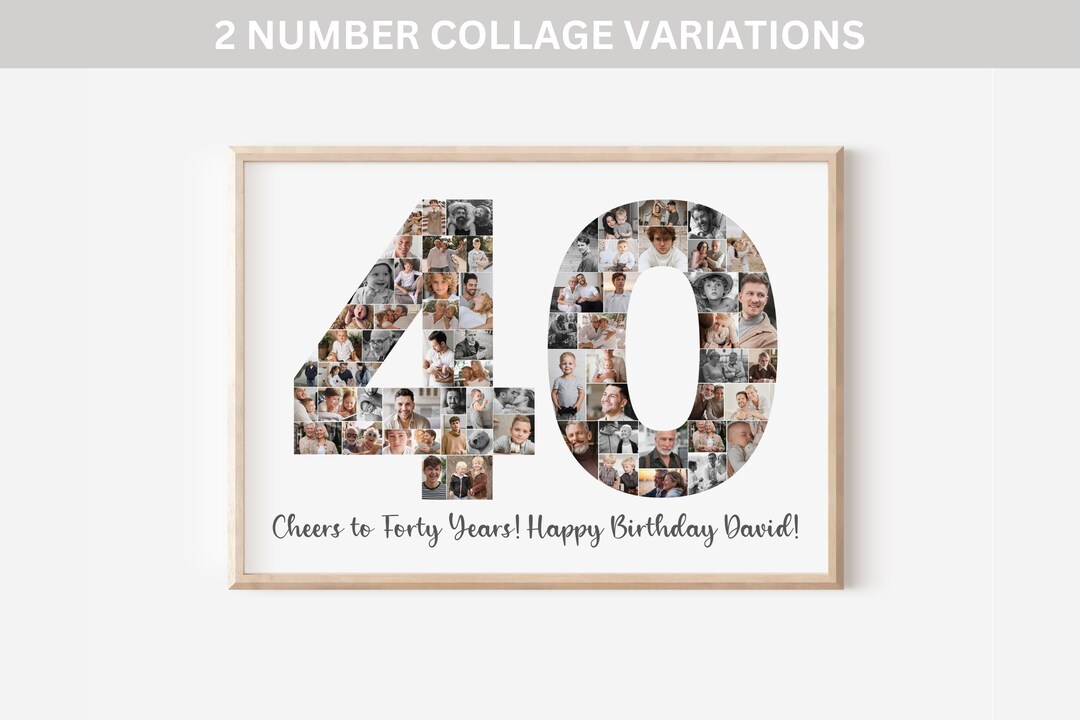 Number 40 Birthday Photo Collage TEMPLATE, Cheers to 40 Years ...