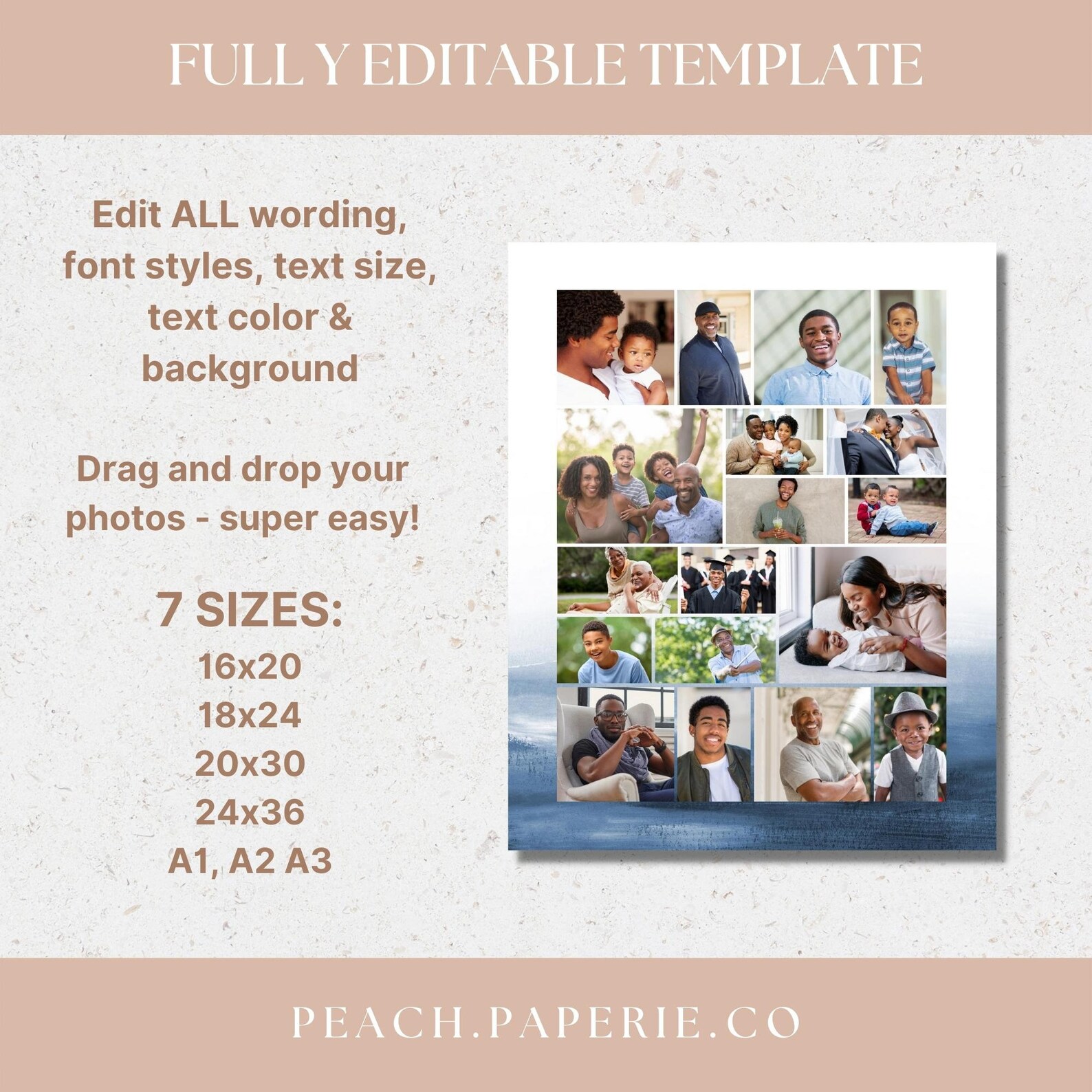 Blue Watercolor Heart Collage Template SET Funeral Photo - Etsy