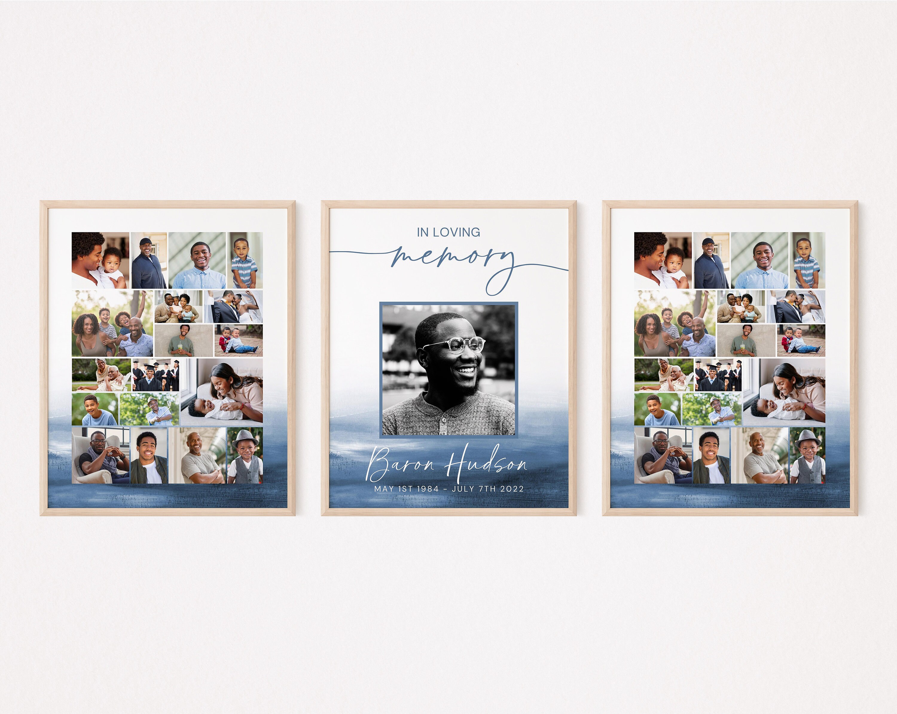 Blue in Loving Memory Sign Template Bundle, Funeral Memorial Photo ...