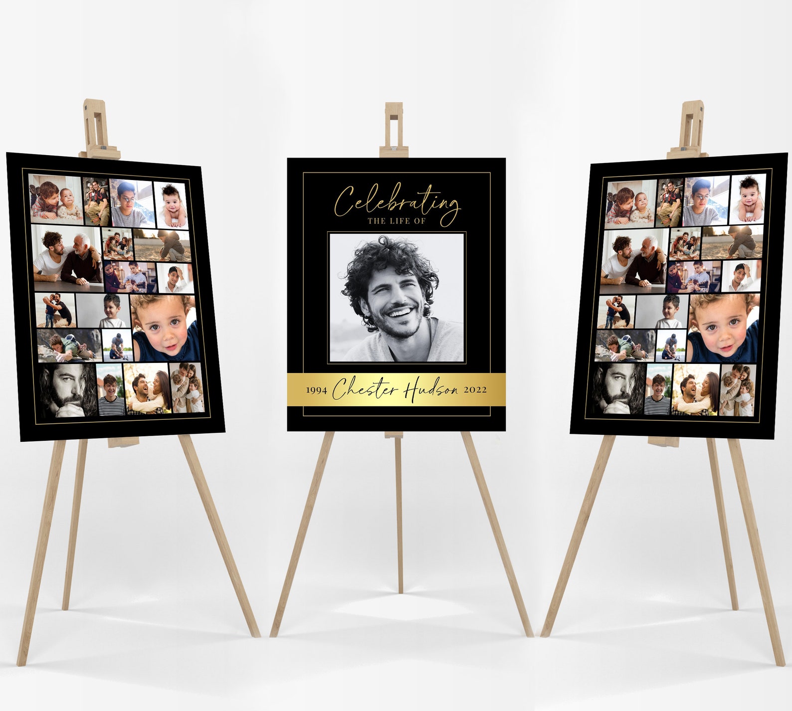 Black and Gold Funeral Photo Display Template Bundle - Etsy