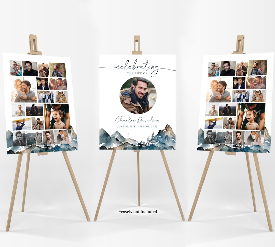 Celebration of Life Sign Template Bundle Mountain, Funeral Photo ...