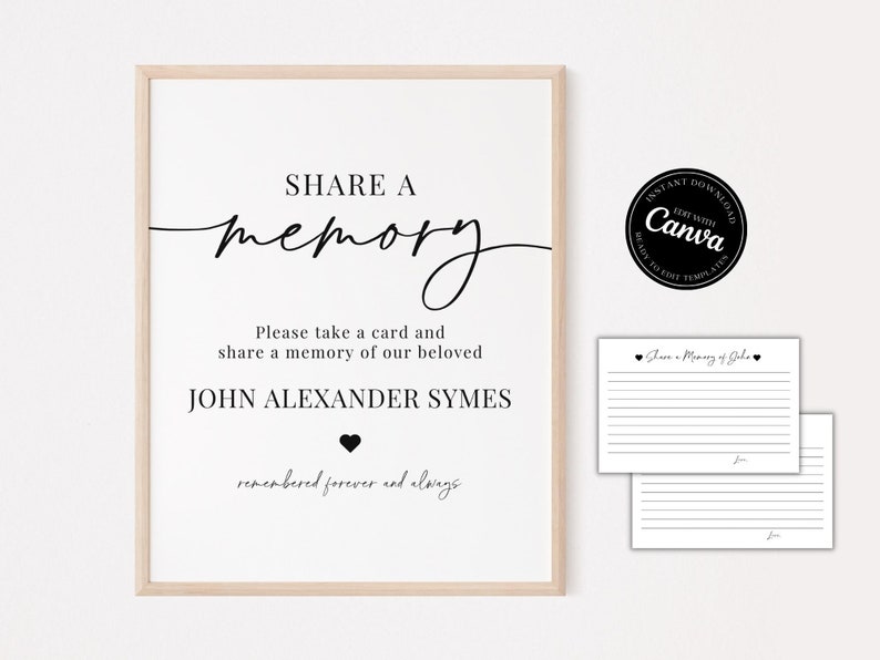 Share a Memory Sign and Card, Minimalist Memory Sign, Memory Cards for ...