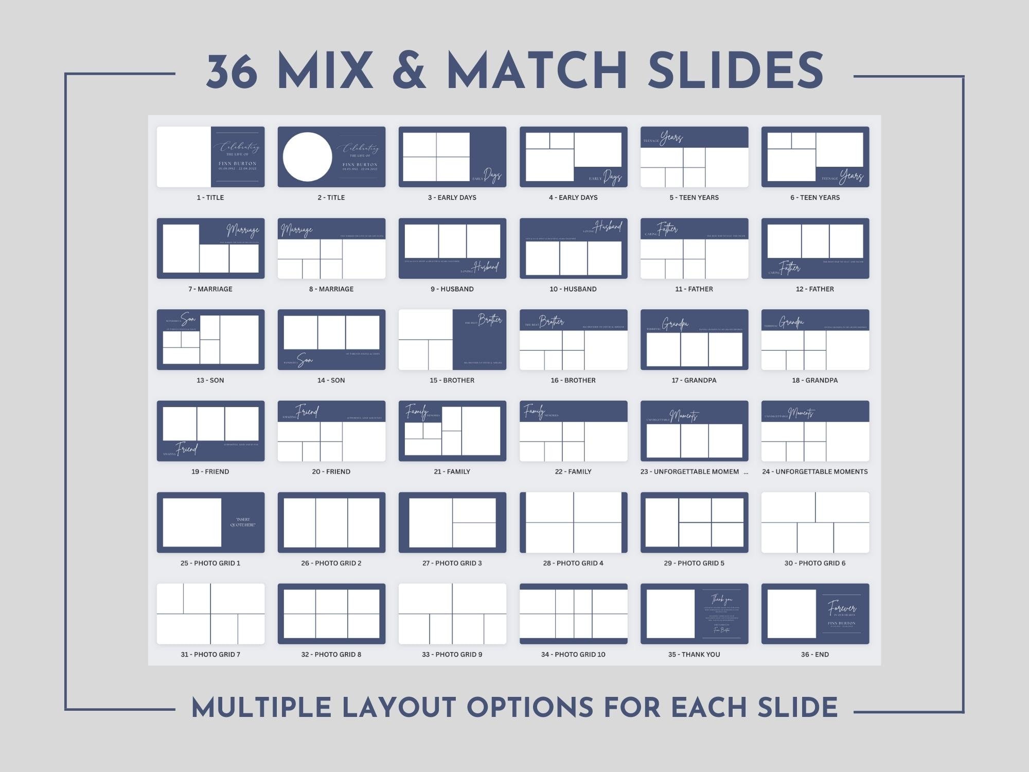 Blue Funeral Photo Slideshow Template for Male Memorial - Etsy