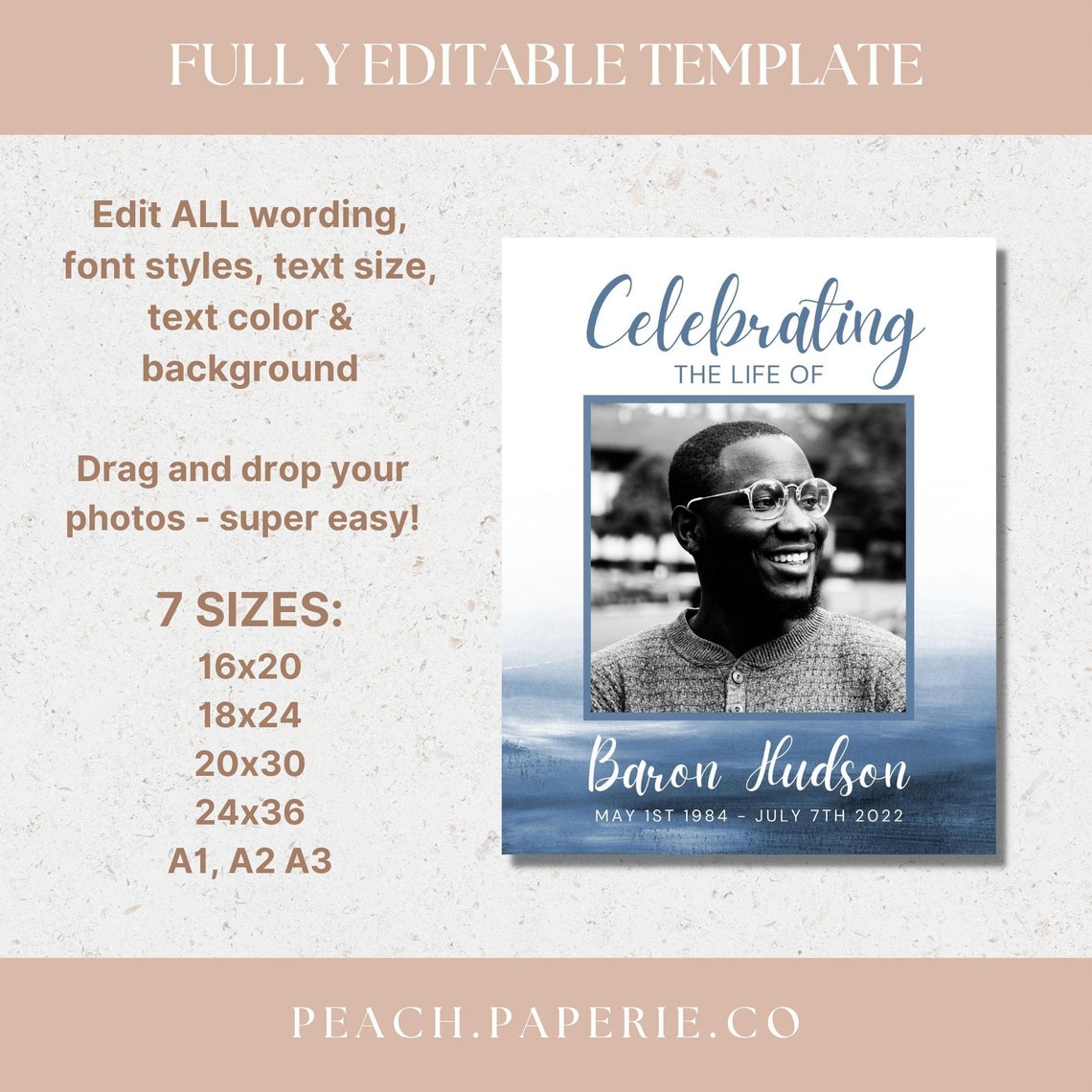 Blue Watercolor Celebration of Life Sign Template Bundle - Etsy